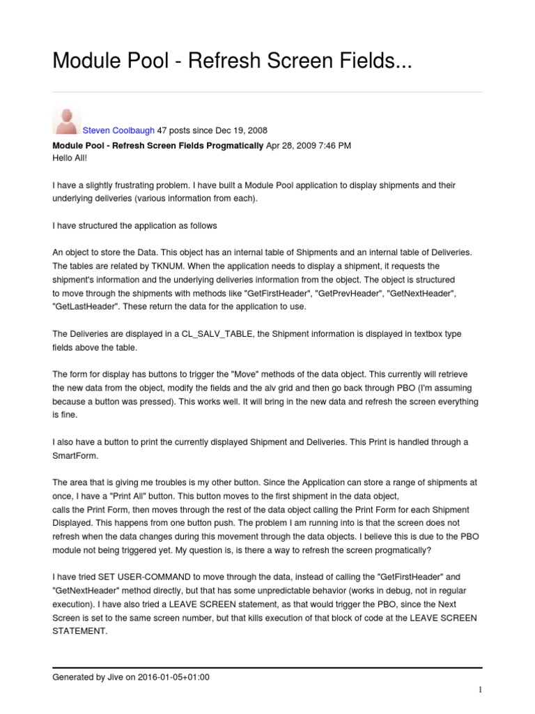 Module Pool Refresh Screen | PDF | Software Development | Information ...