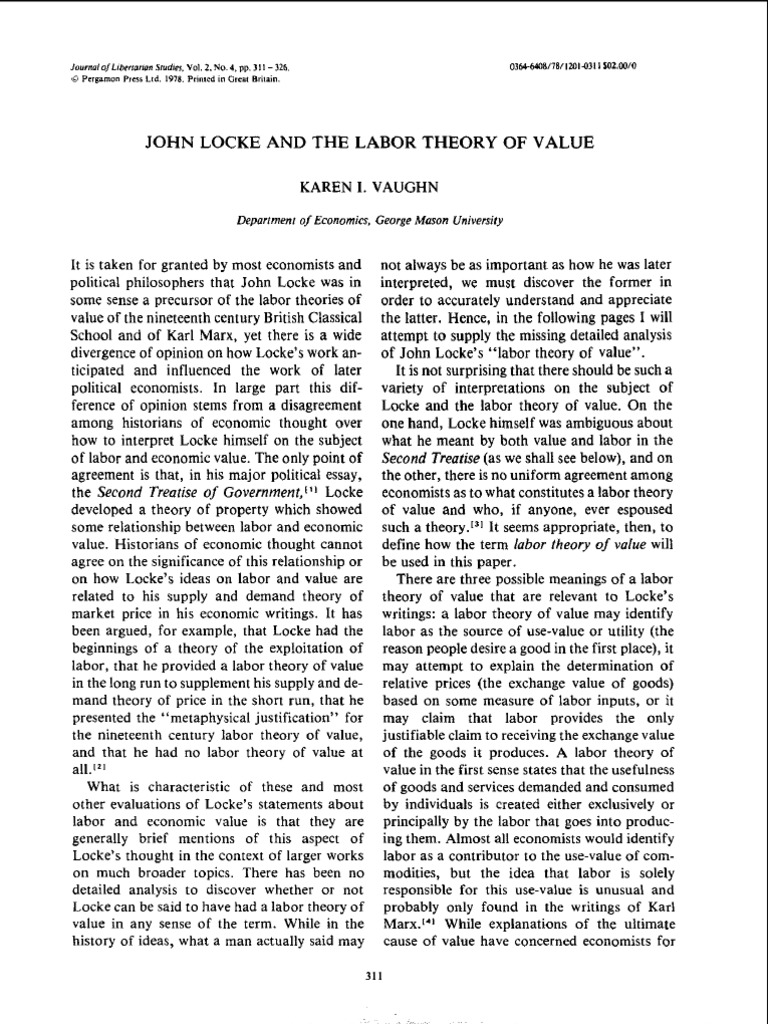 John Locke and The Labor Theory of Value | PDF | Value (Economics ...