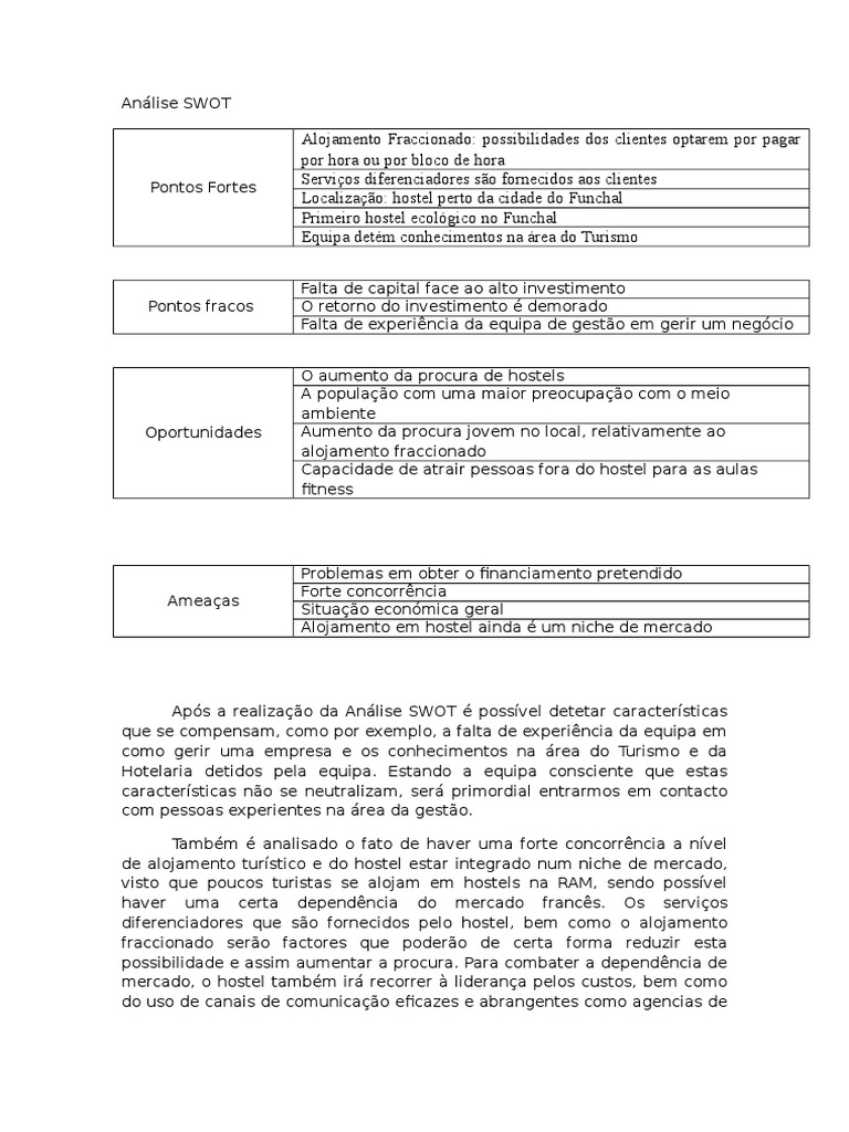 Análise SWOT | PDF | Turismo | Análise SWOT