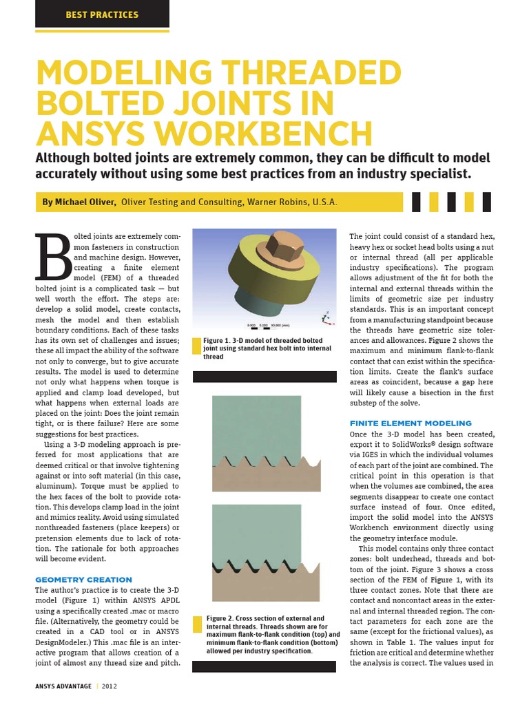 Modeling Threaded Bolted Joints in ANSYS Workbench | PDF | Screw ...