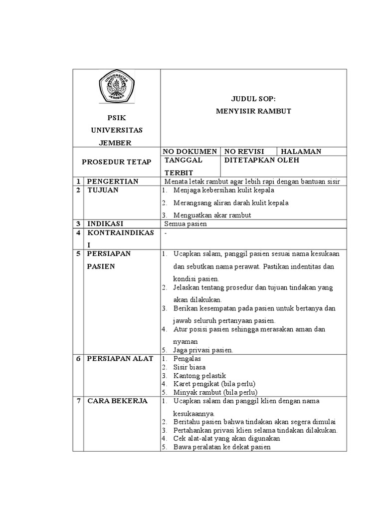 SOP Menyisir Rambut Pasien | PDF