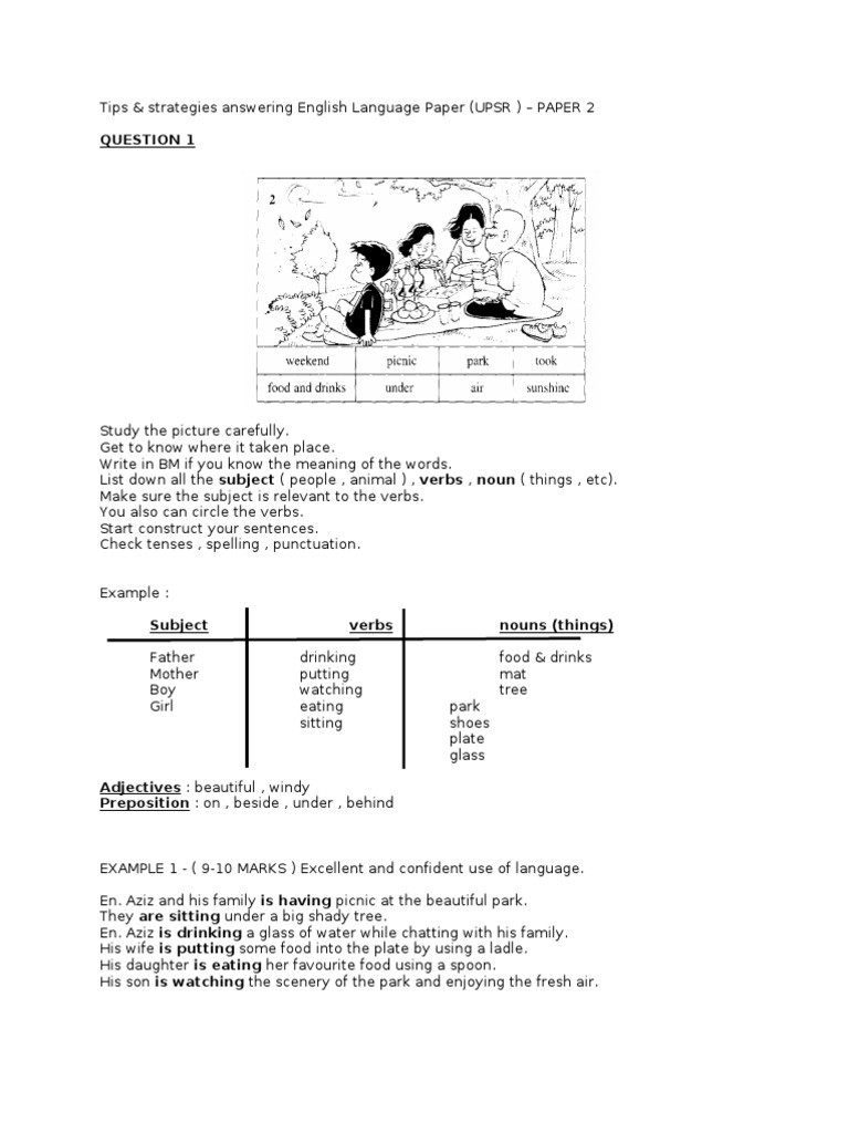 Tips & Strategies Answering English Paper 2 UPSR | PDF | Verb | English ...