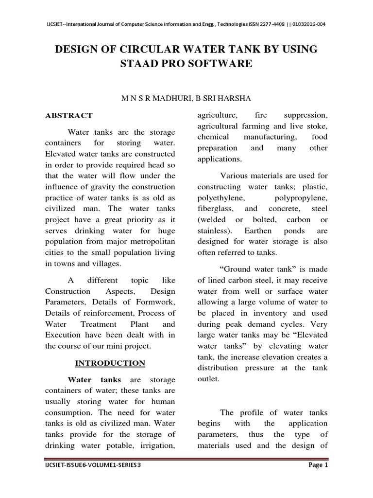 Design of Circular Water Tank by Using Staad Pro Software | PDF | Water ...