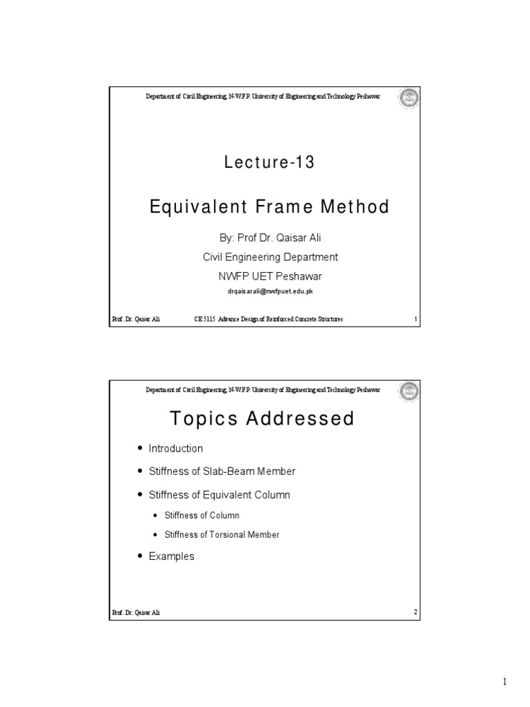 Analysis of Reinforced Concrete Frames Using the Equivalent Frame ...