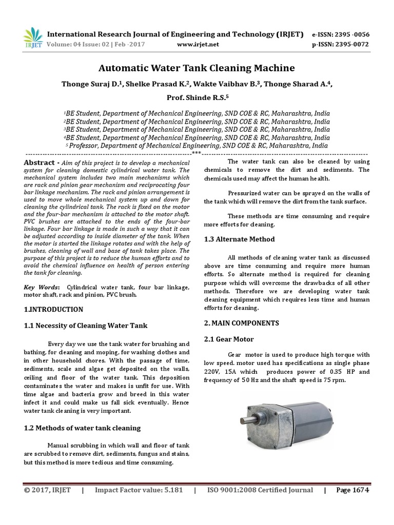IRJET Automatic Water Tank Cleaning Machine | PDF
