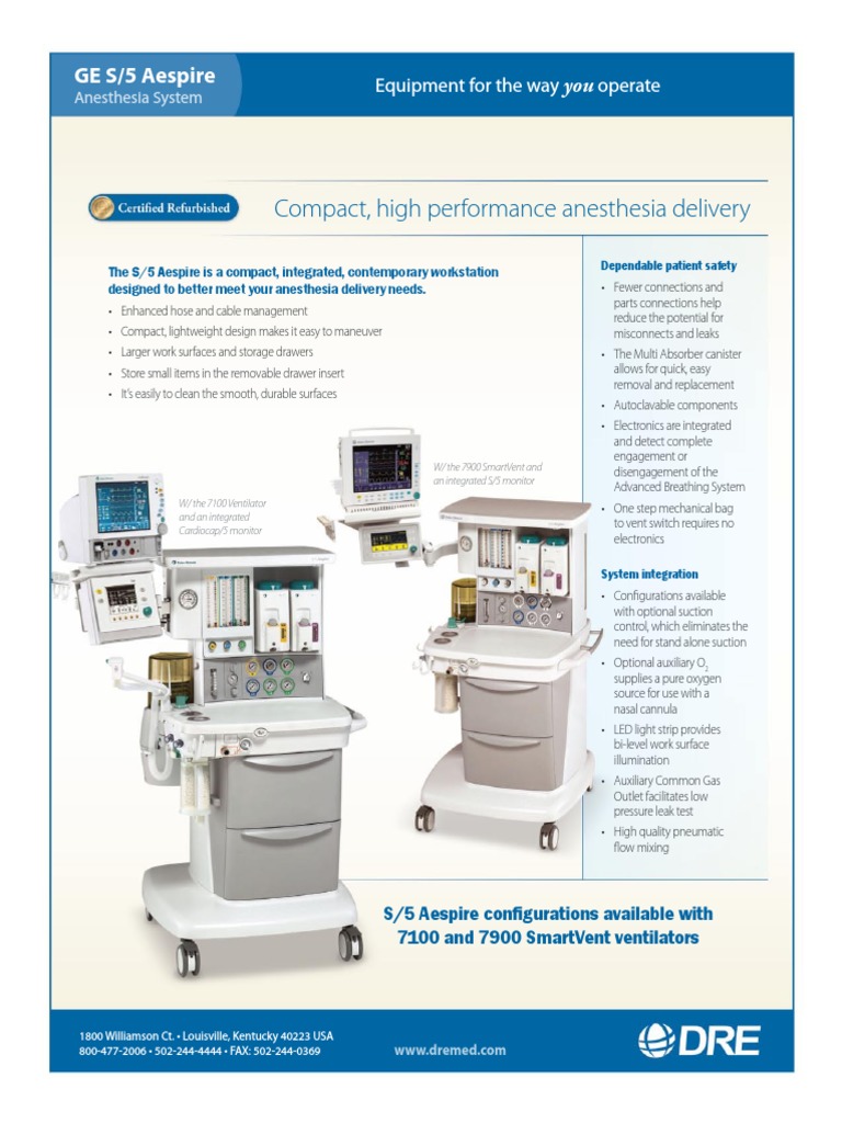Compact, High Performance Anesthesia Delivery: GE S/5 Aespire | PDF ...