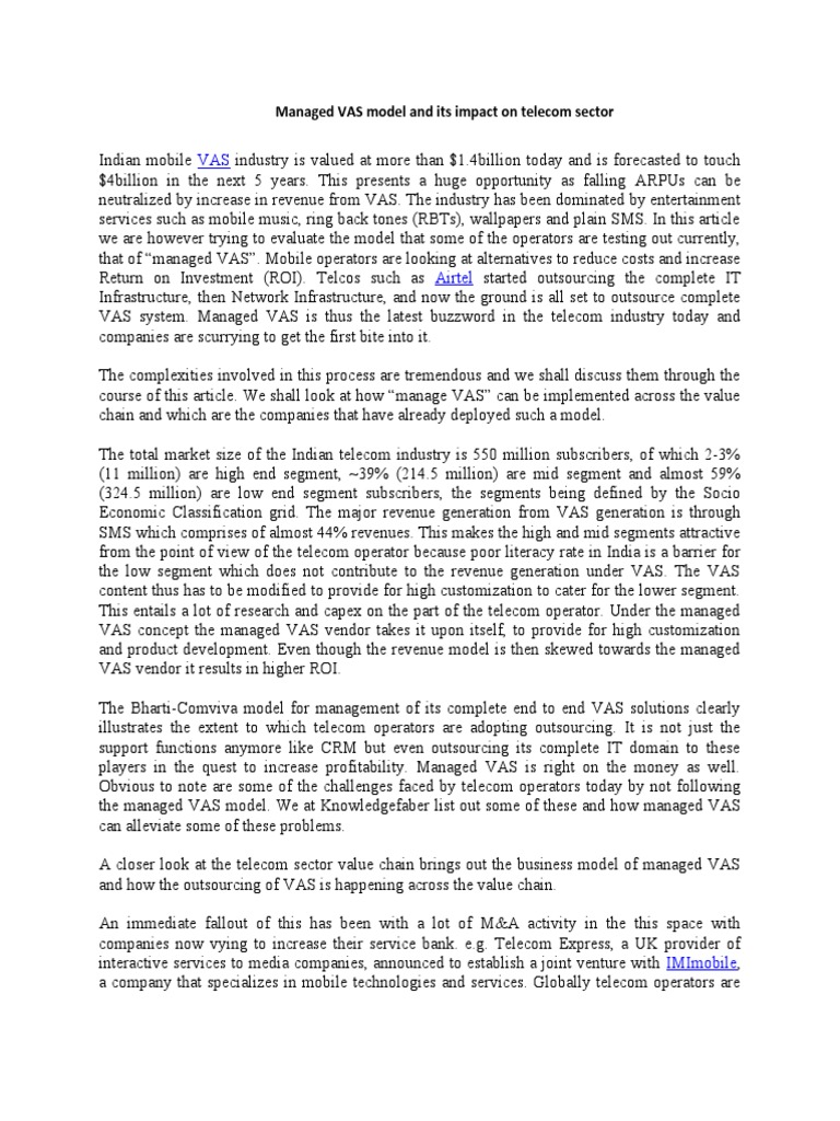 Managed VAS Model and Its Impact On Telecom Sector | PDF | Outsourcing ...