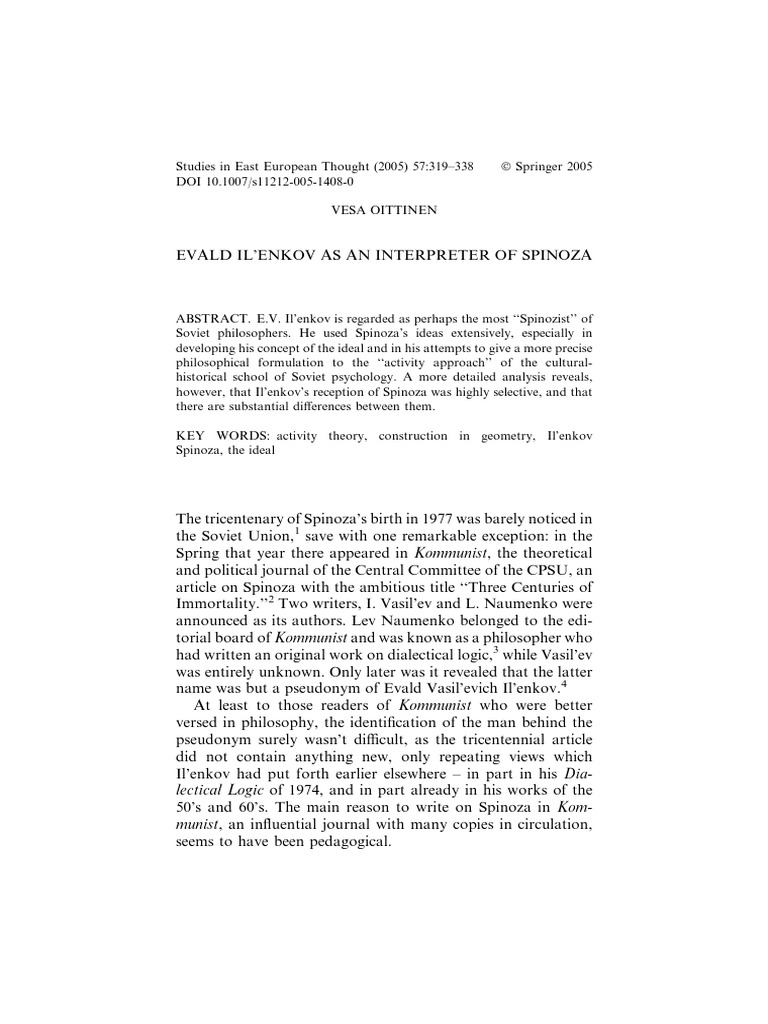 Evald Ilyenkov and Spinoza | PDF | Baruch Spinoza | Monism