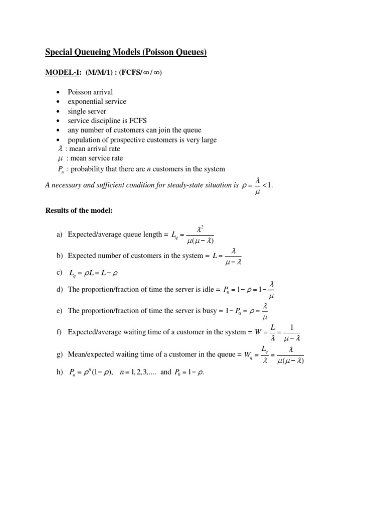 Formula Sheet Queuing | PDF | Systems Science | Applied Mathematics