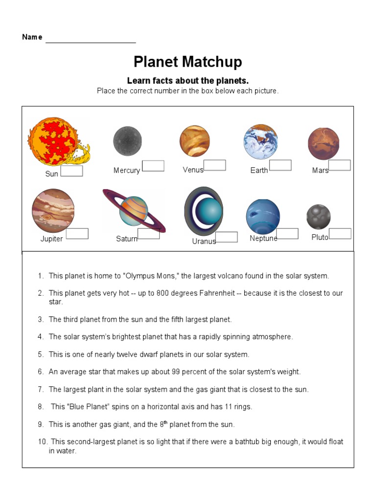 Planet Matchup | PDF | Planets | Solar System