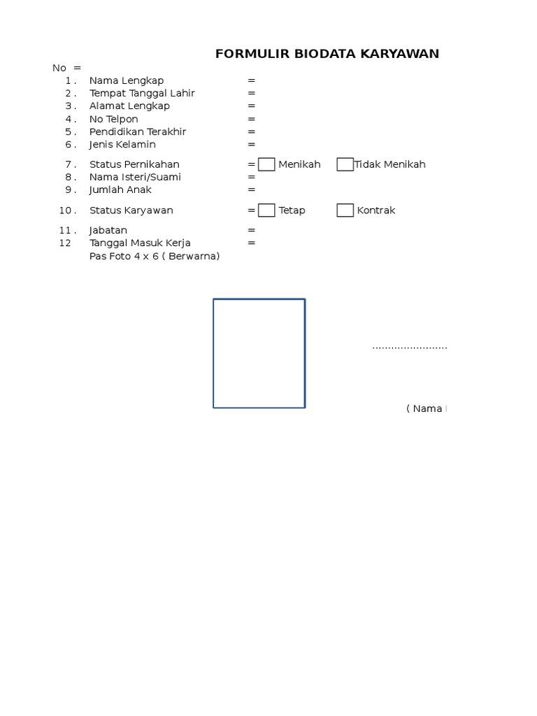 Formulir Dan Biodata Karyawan | PDF