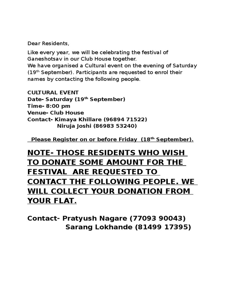 Dear Residents | PDF