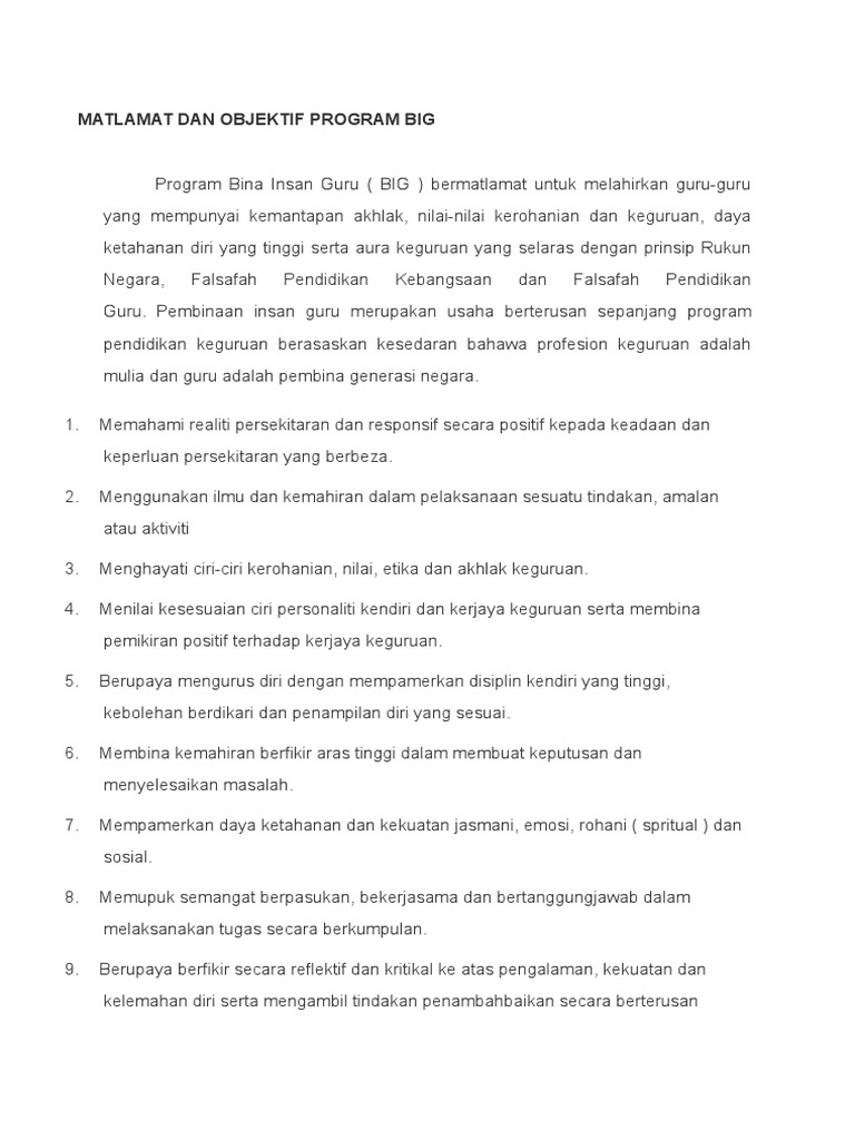 Matlamat Dan Objektif Program Big | PDF