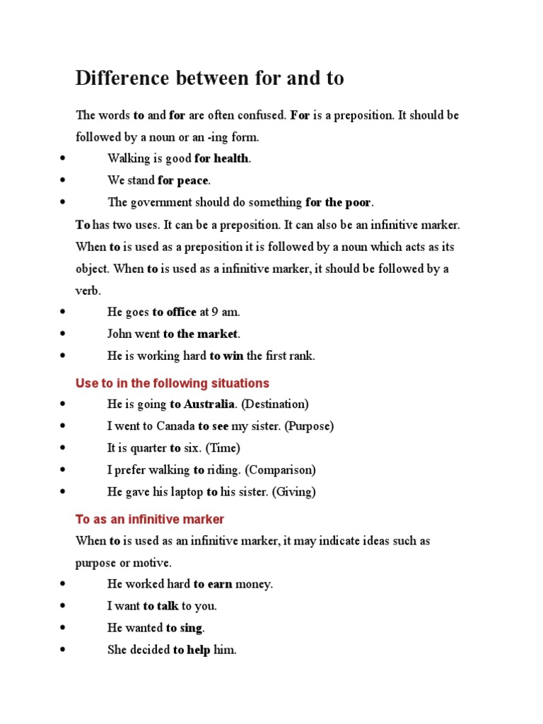 Differences Between for and To | Preposition And Postposition | Verb