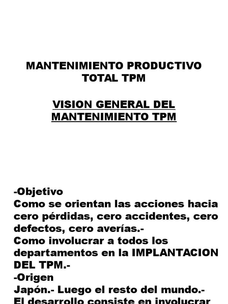 Mantenimiento Productivo Total (TPM) | PDF | Planificación | Business