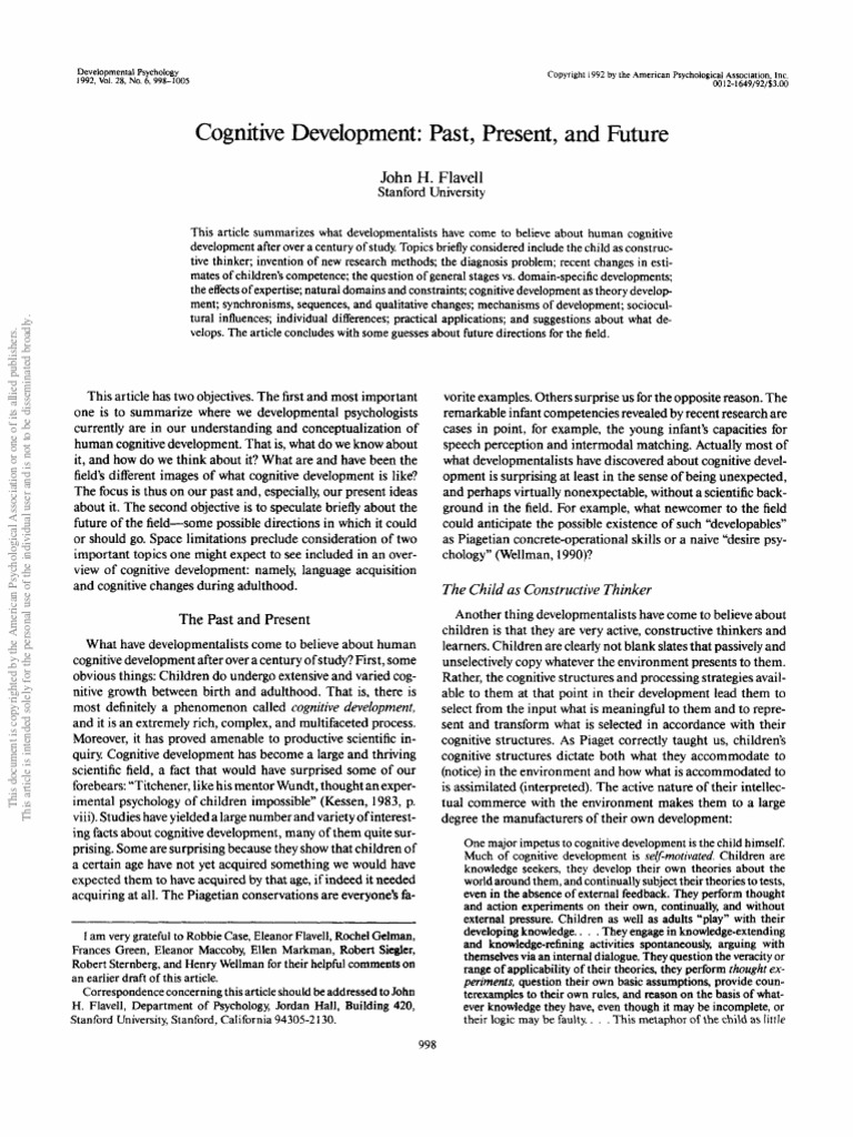 Cognitive Development - Past, Present, and Future | PDF | Cognitive ...