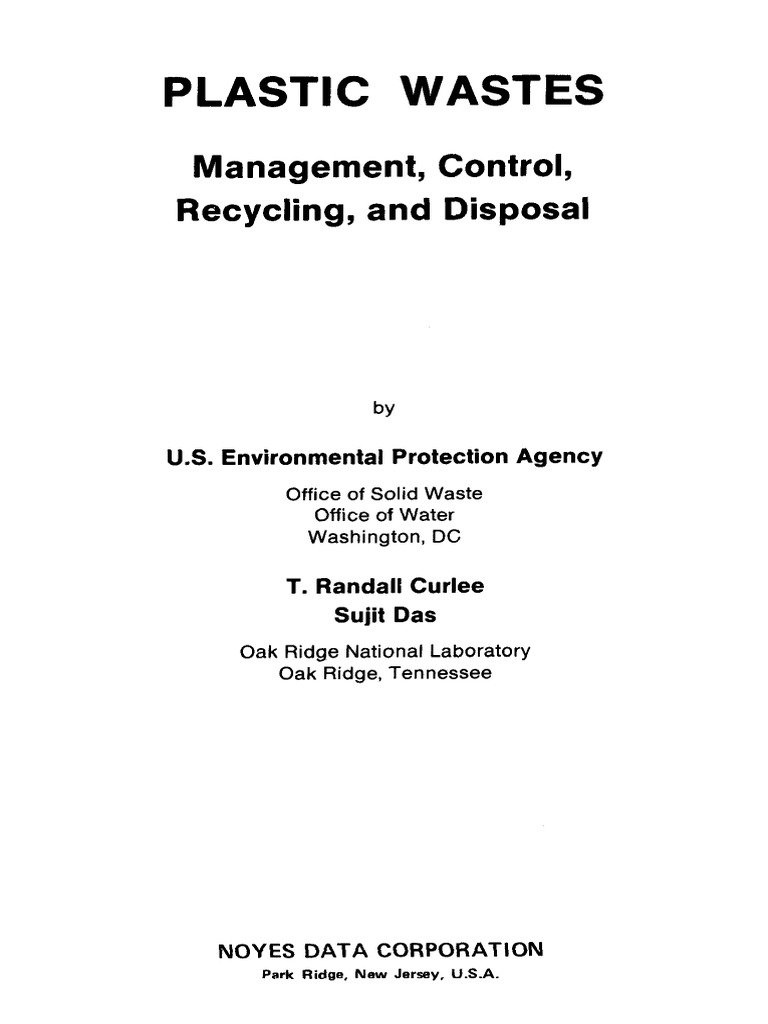 Plastic Wastes Management Control Recycling and Disposal | PDF ...