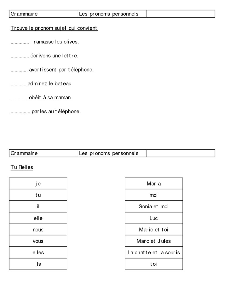 Pronoms Personnels | PDF | Sujet (Grammaire) | Pronom