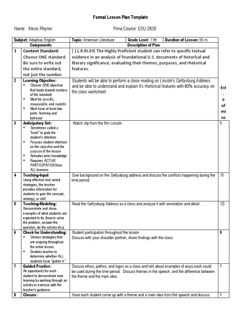 Edc 292b - Formal Lesson Plan 2 | PDF | Lesson Plan | Educational Assessment