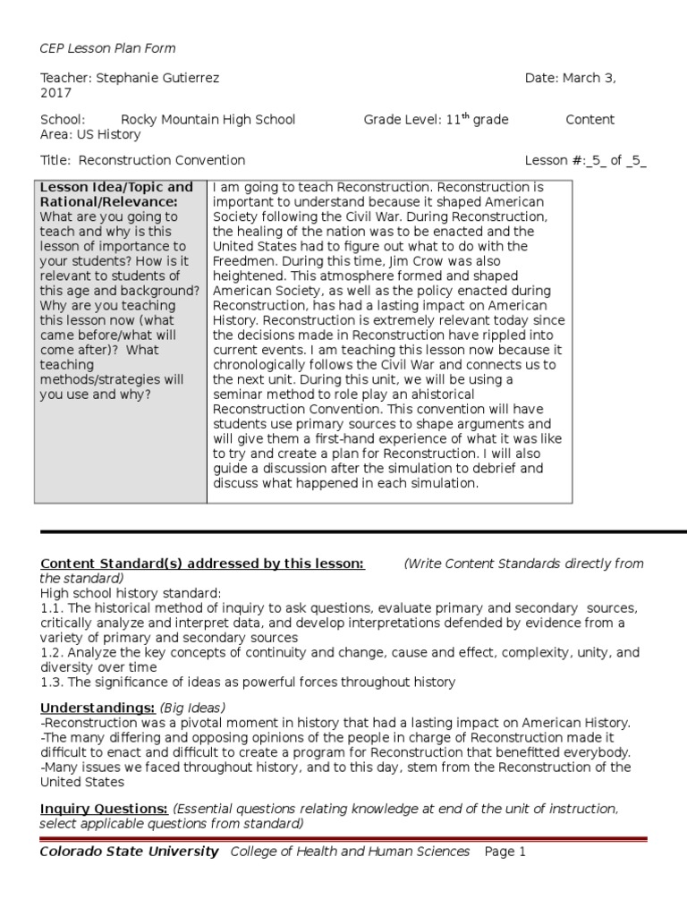 Reconstruction Lesson Us History | PDF | Reconstruction Era ...