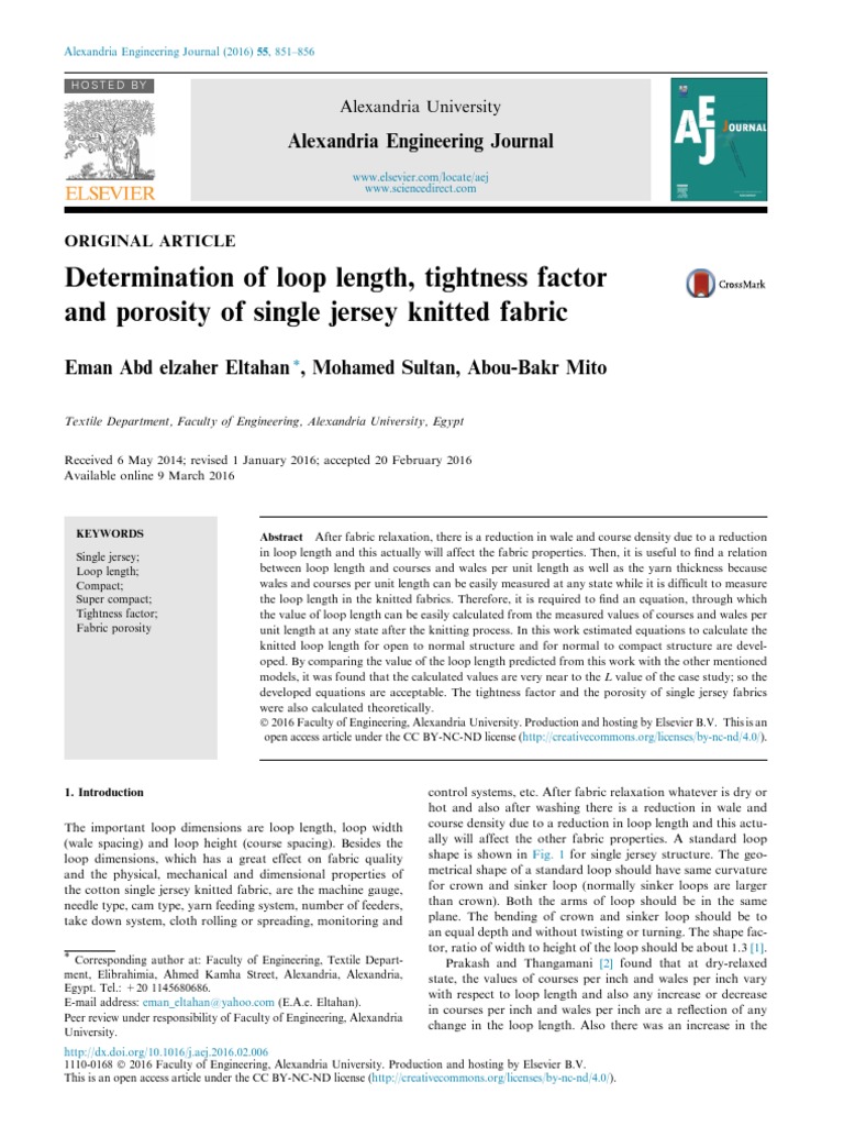 Determination of Loop Length, Tightness Factor and Porosity of Single ...
