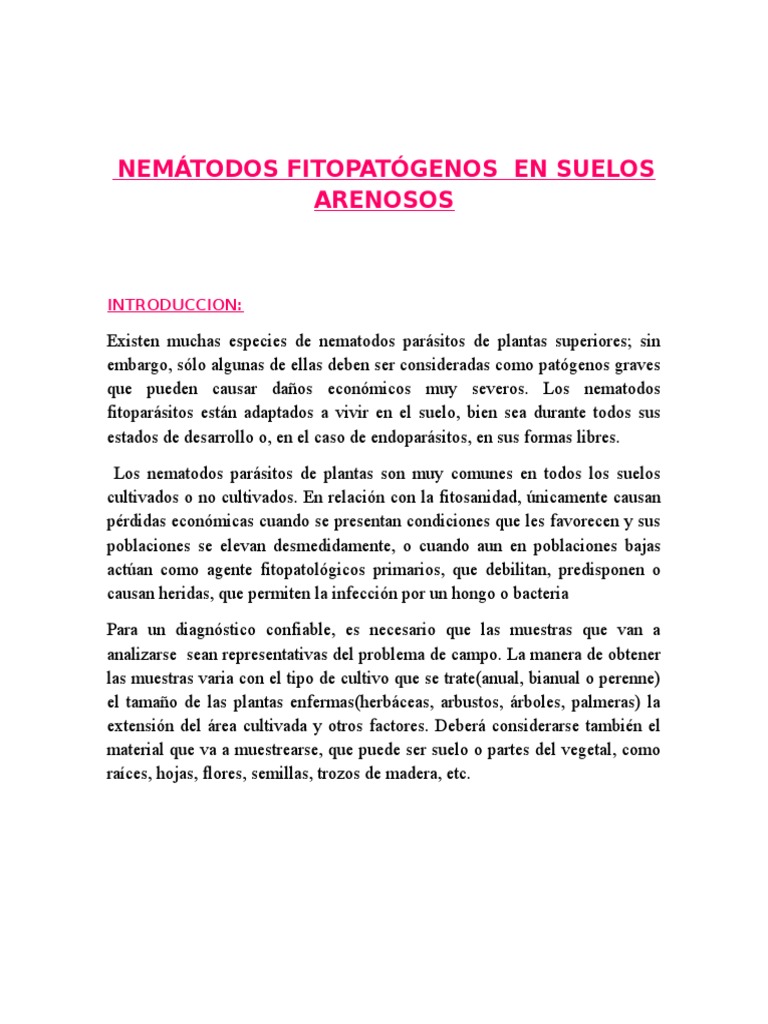 Nemátodos Fitopatógenos en Suelos Arenosos | PDF | Nematodo | Patologia ...