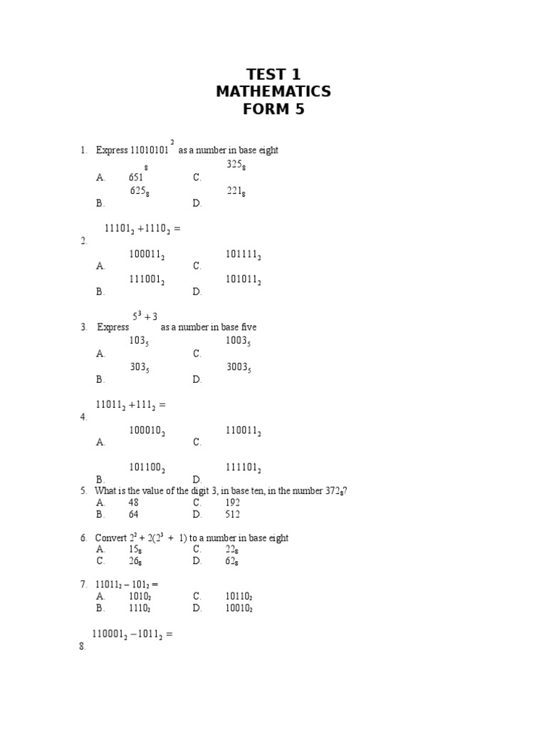 Test 1 Form 5 Maths | PDF | Geometry | Mathematical Concepts