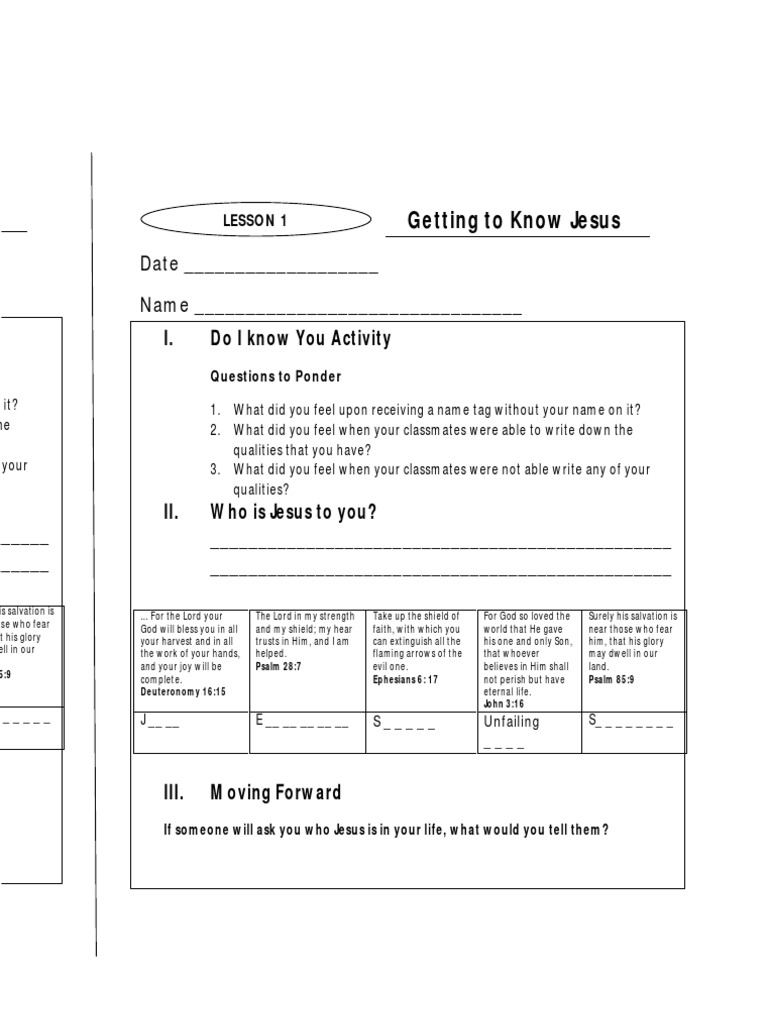 Getting to Know Jesus: Lesson 1 | PDF | Eternal Life (Christianity ...