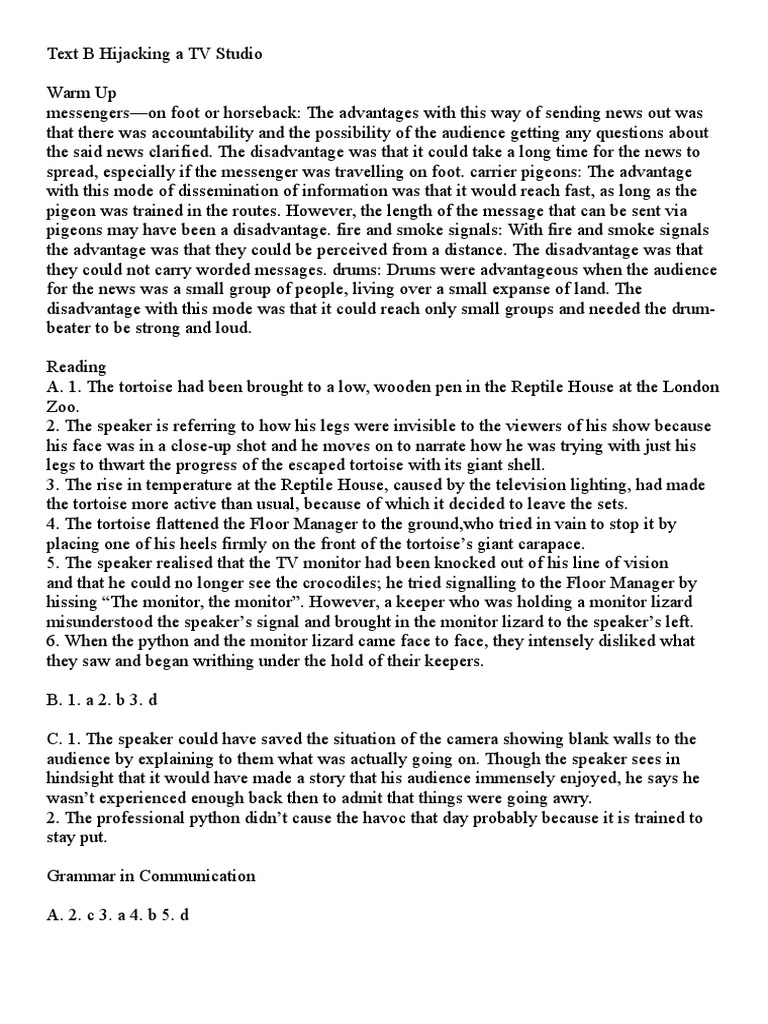 Text B Hijacking A TV Studio | PDF | Foreign Language Studies | Young Adult