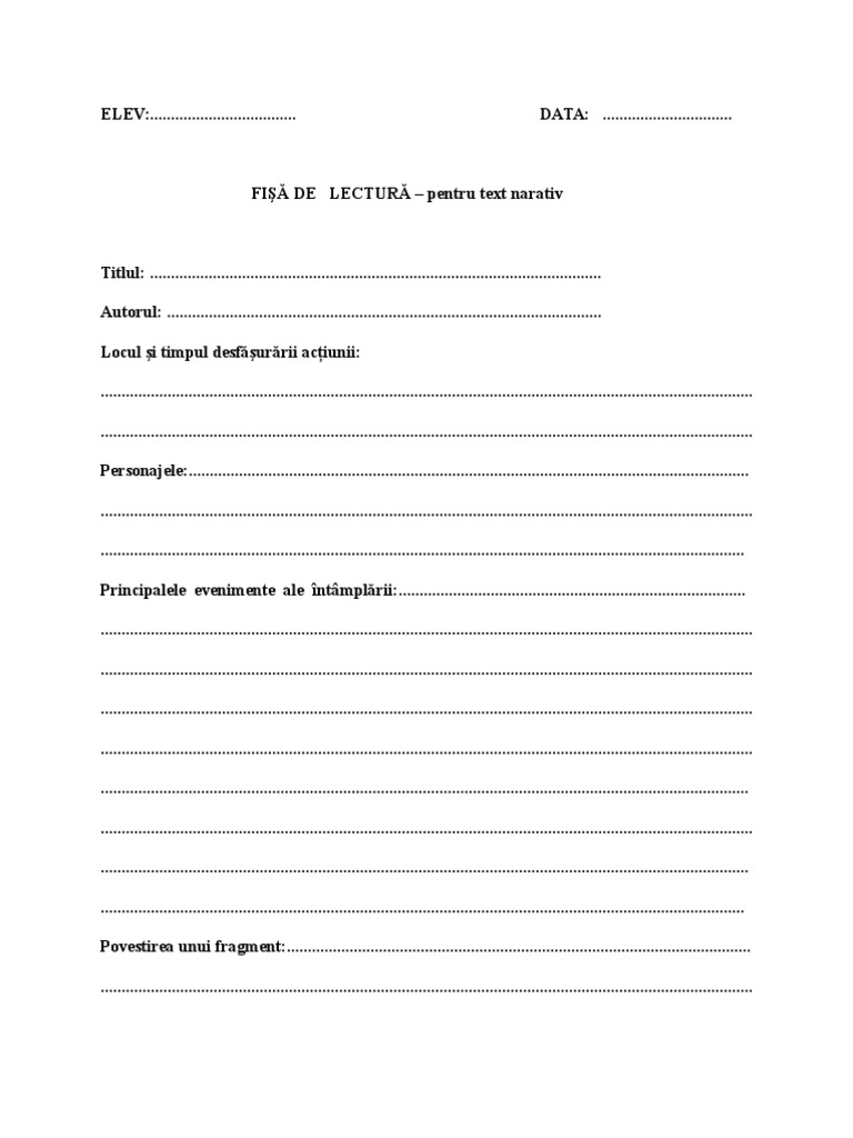 Fise de Lectura Narativ