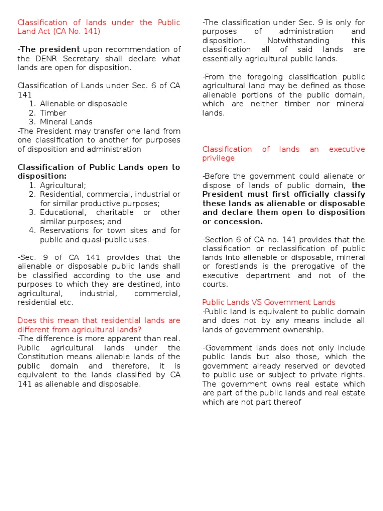 Classification of Lands Under The Public Land Act | PDF | Public Sphere ...