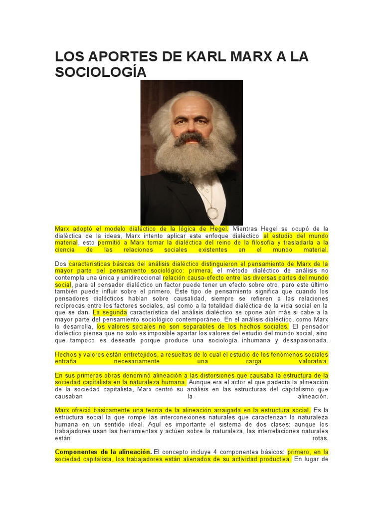 Los Aportes de Karl Marx a La Sociología | Dialéctica | Capitalismo