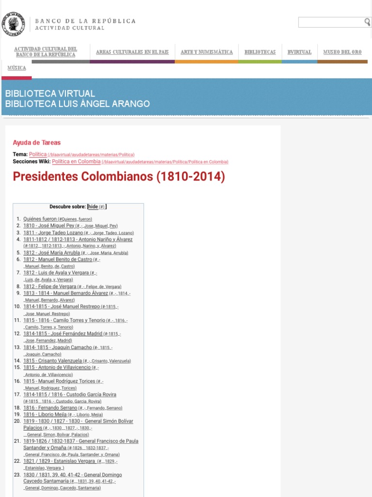 Presidentes Colombianos (1810-2014) | PDF | Política de colombia ...