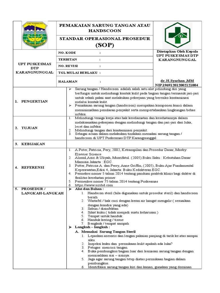 Sop Memakai Handscoon Atau Sarung Tangan
