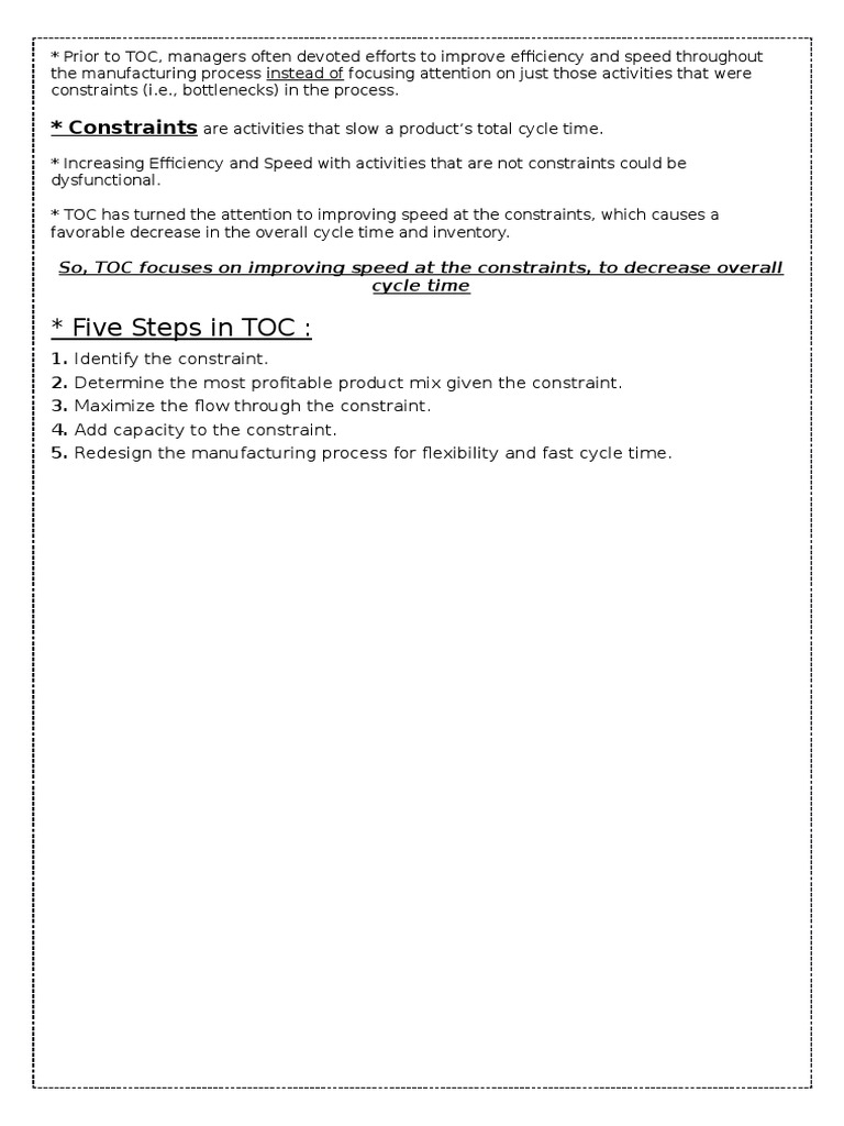 Five Steps in TOC:: Constraints | PDF | Business | Business Economics