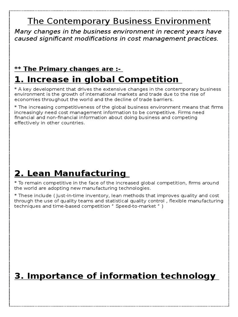 The Contemporary Business Environment: 1. Increase in Global ...