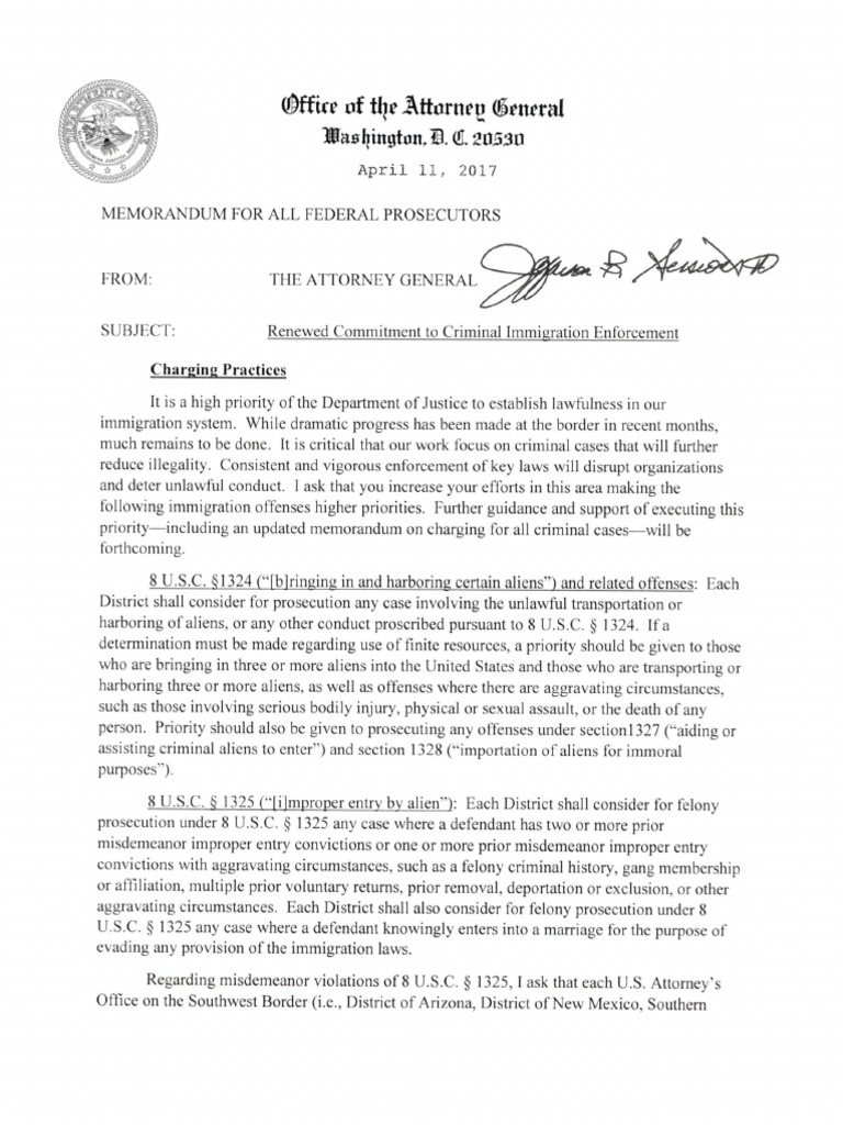 DOJ Memo on Renewed Commitment to Criminal Immigration Enforcement DOJ Memo on Renewed Commitment to Criminal Immigration Enforcement