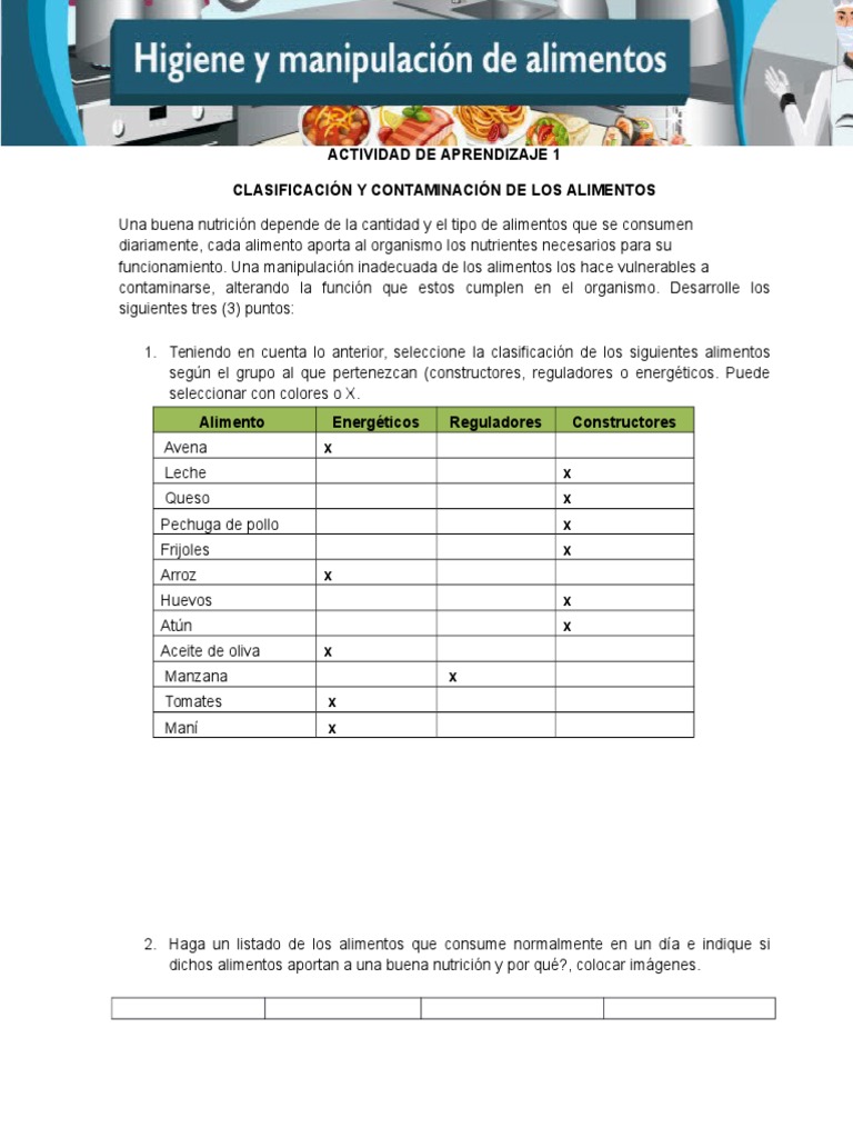 Actividad de Aprendizaje 1 | PDF | Alimentos | Comida y bebida
