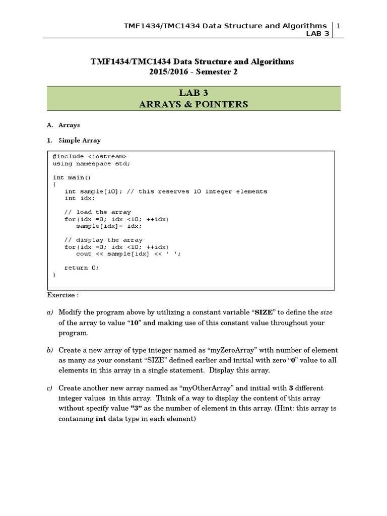 TMC1433 1434-LAB03 ArrayPointer Answer | PDF | Array Data Structure | Pointer (Computer Programming)