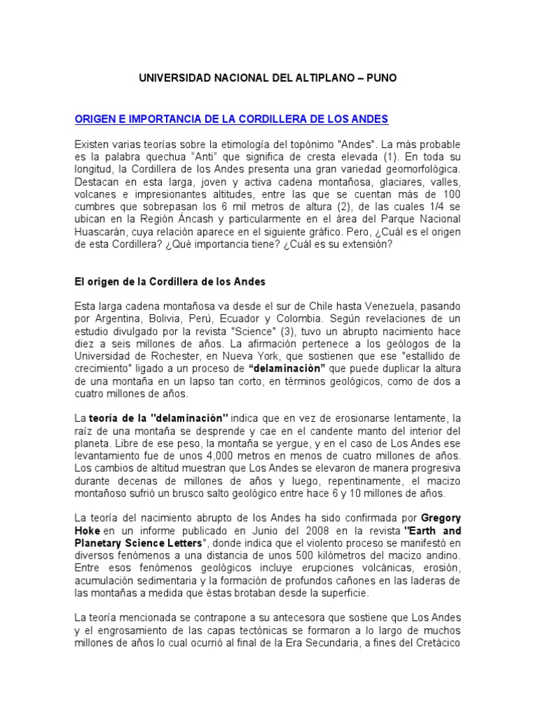 Importancia de la Cordillera de los Andes | PDF | Andes | Ciencias de ...