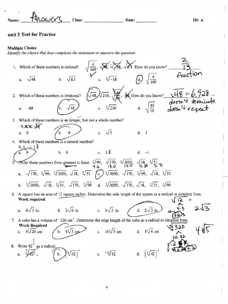 Answers Test For Practice Radicals | PDF