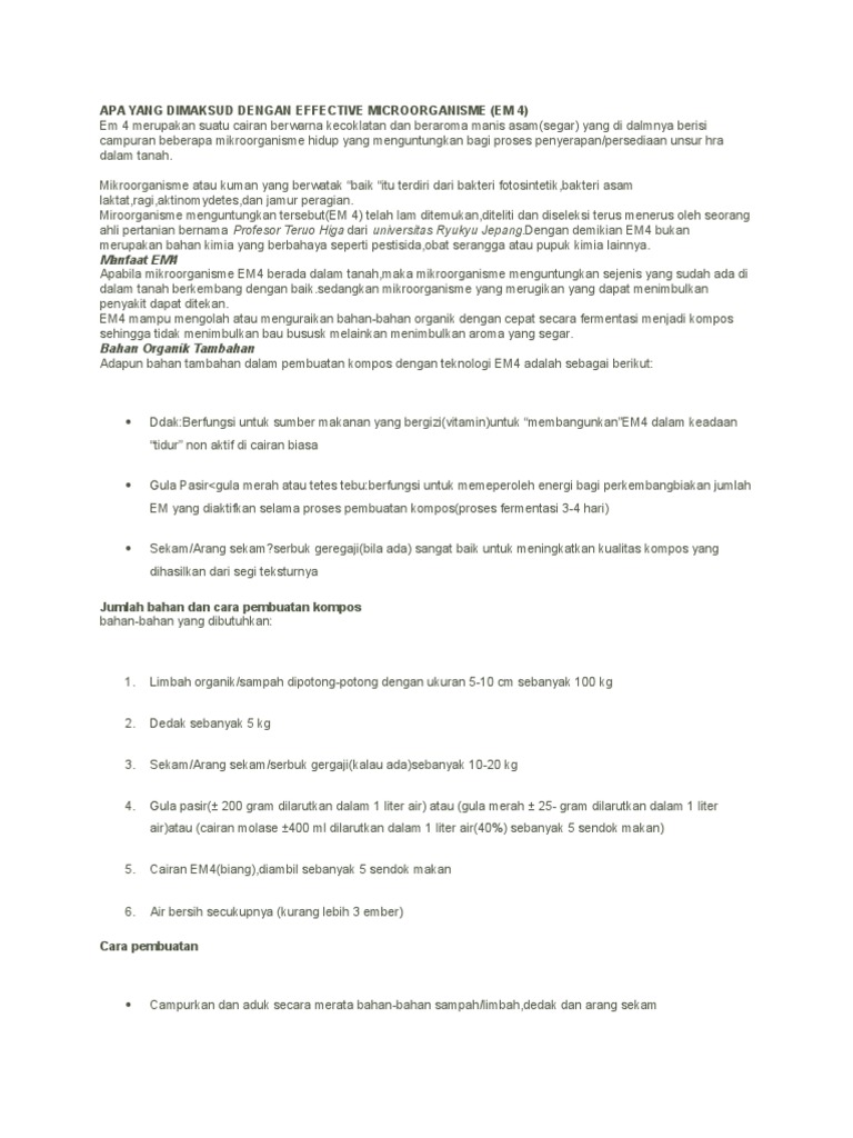 Manfaat Effective Microorganisme (EM4) | PDF