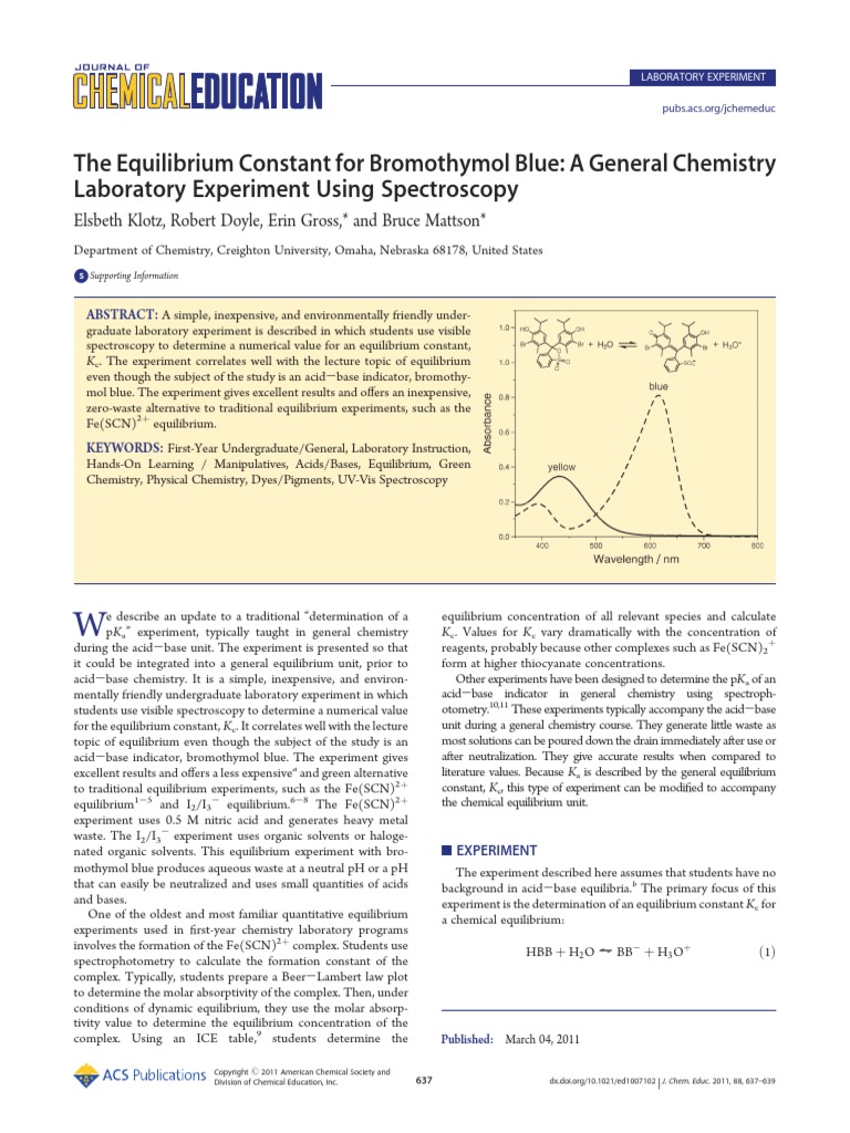 The Equilibrium Constant For Bromothymol Blue | PDF | Chemical ...