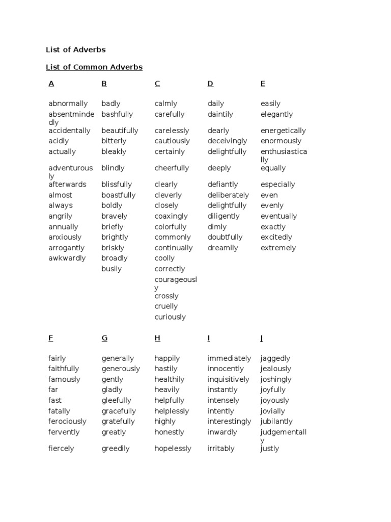 List of Adverbs | PDF