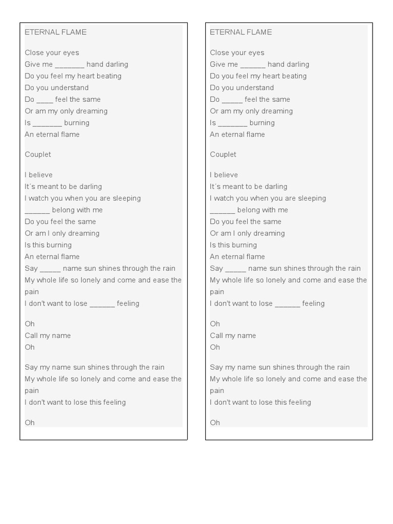 Eternal Flame Lyrics | PDF | Language Arts & Discipline | Poetry