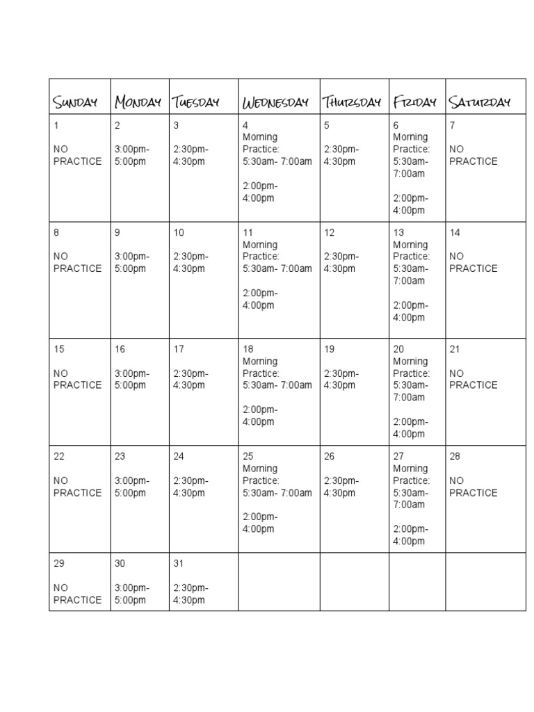 Weekly Practice Schedule Overview | PDF