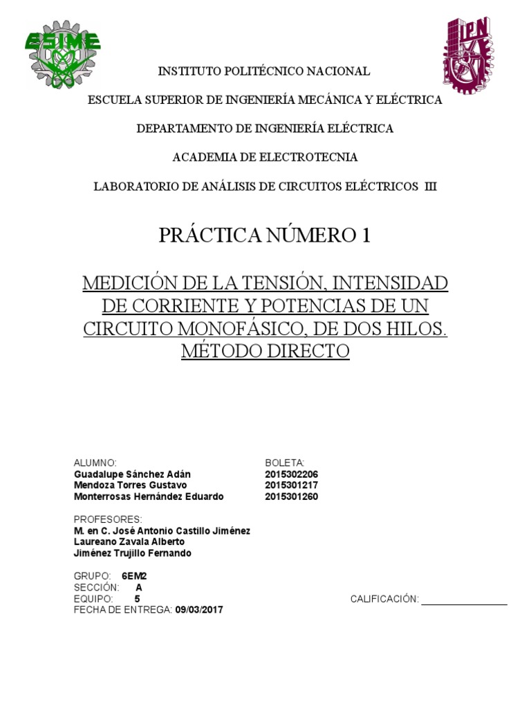 practica1AnalisisIII IPN ESIME | PDF | Medición | Corriente eléctrica
