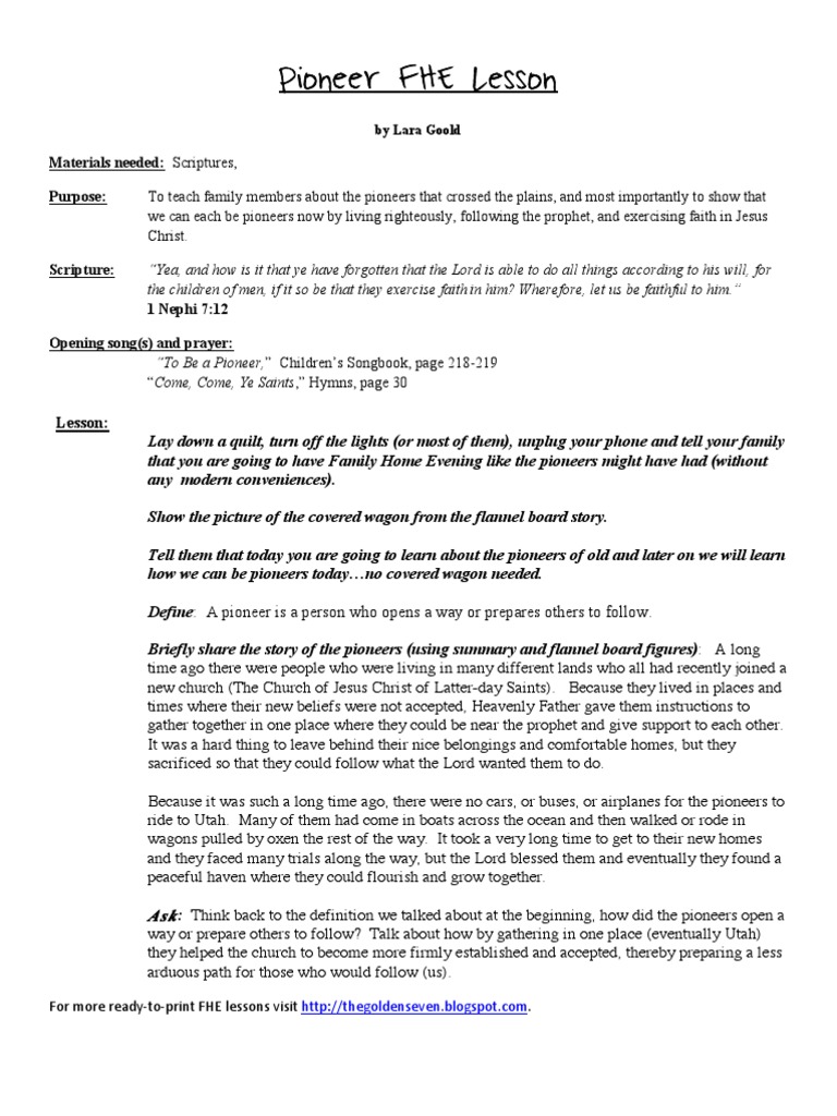 Pioneer Day FHE Lesson | Download Free PDF | Flour