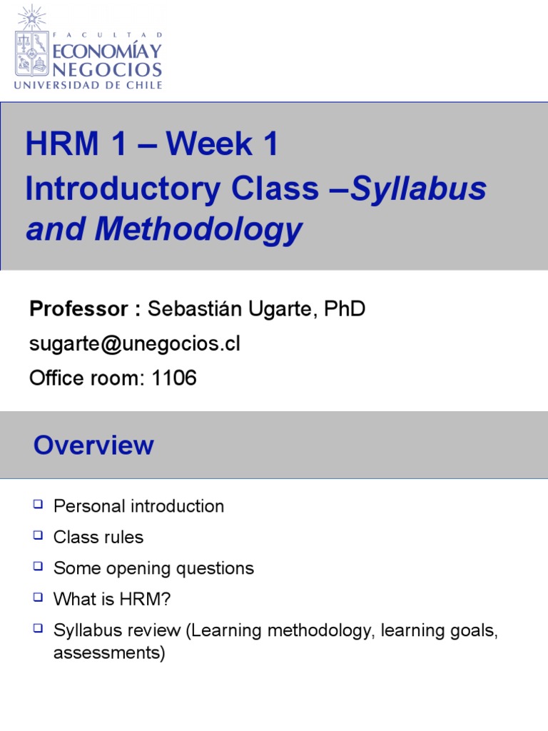 HRM 1 - Week 1 Introductory Class - Syllabus: and Methodology | PDF ...