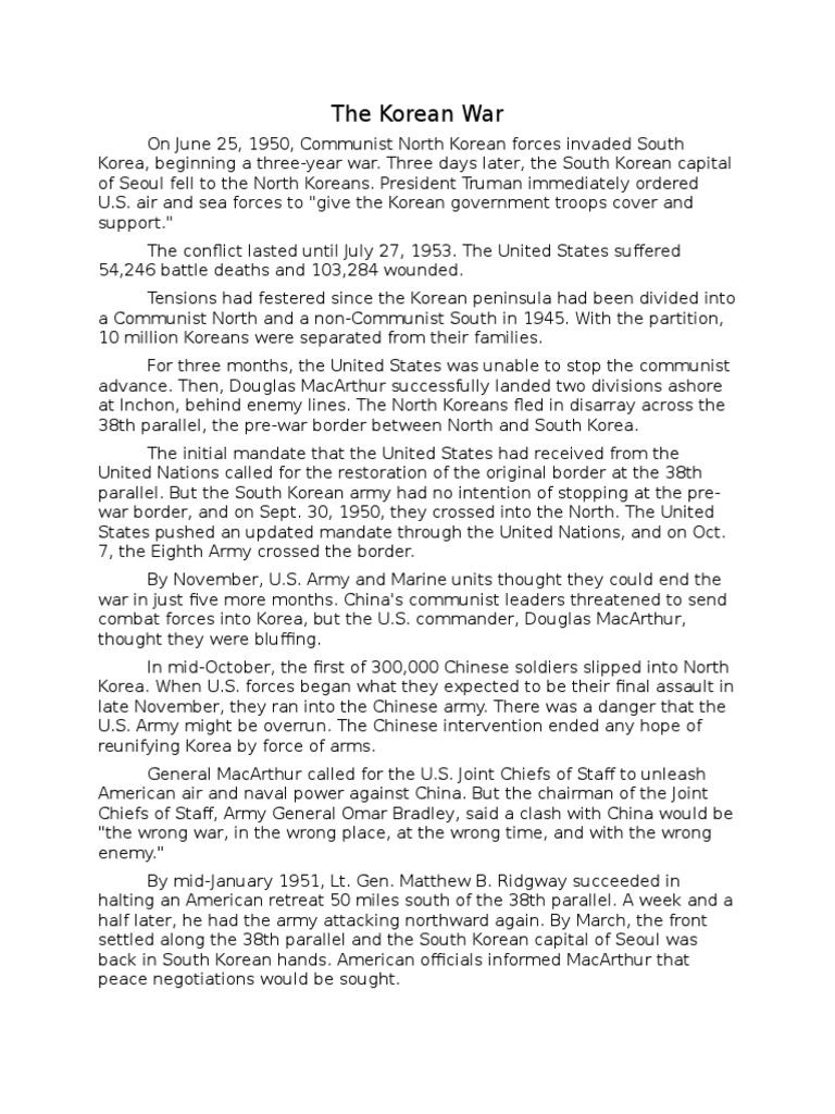 The Korean War Reading | PDF | Korean War | Douglas Mac Arthur